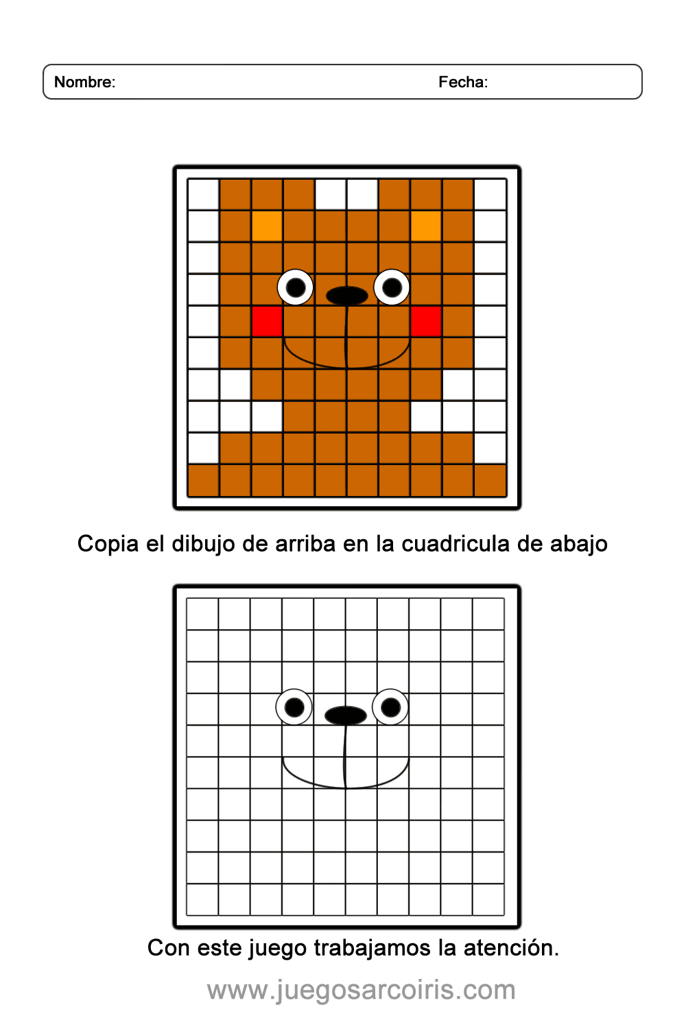 Juegos Arcoiris Actividades Dibujo En Cuadrícula De Un Osito